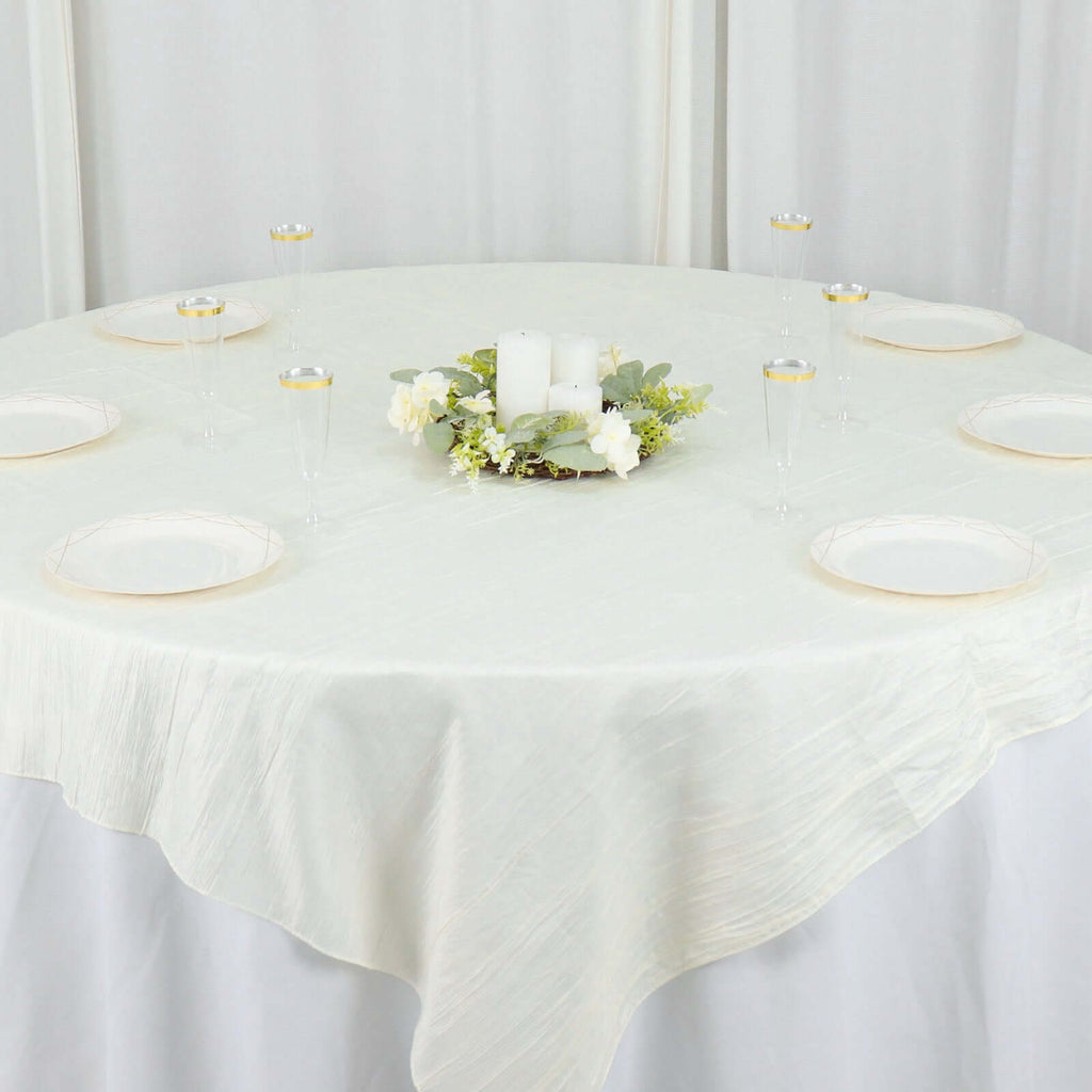 Crinkle Taffeta Table Overlay 72"x72" Ivory | TableclothsFactory