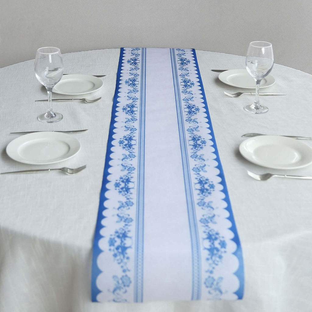 Disposable Table Runners 11"x108" Blue Floral | TableclothsFactory