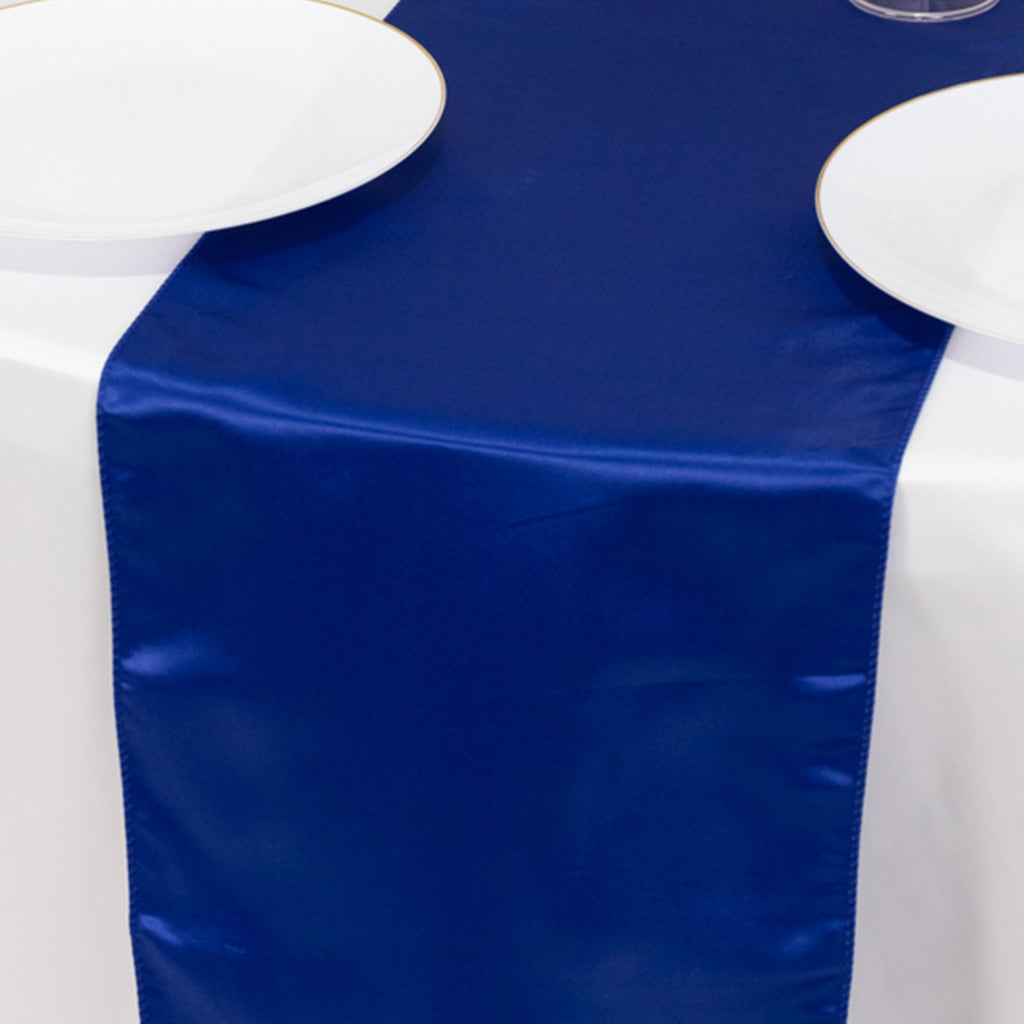 Lamour Satin Table Runner 12"x108" Royal Blue | TableclothsFactory