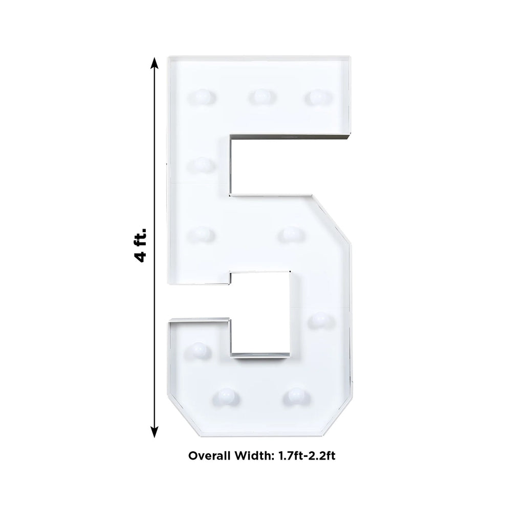 4ft White LED Marquee Number "5" | TableclothsFactory