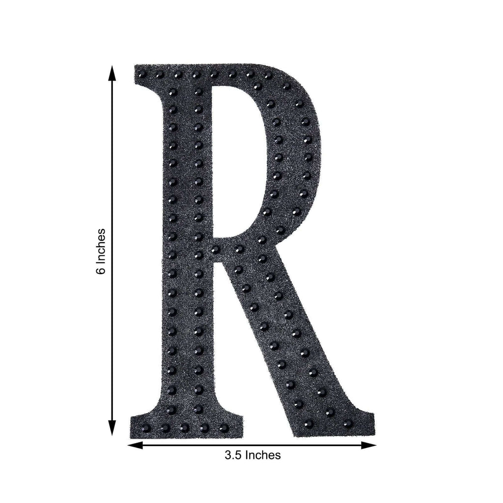 6" Rhinestone Sticker Letters "R" Black | TableclothsFactory