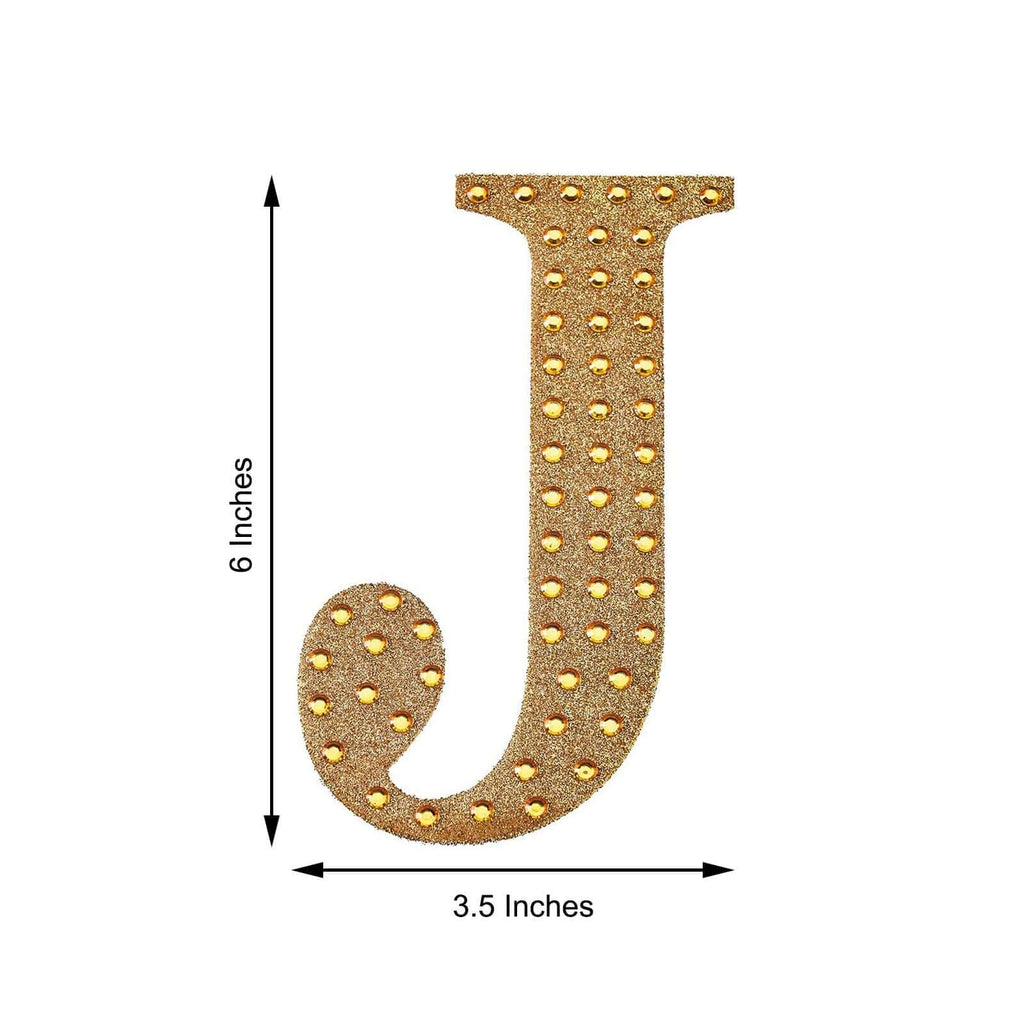 6" Rhinestone Sticker Letters "J" Gold | TableclothsFactory