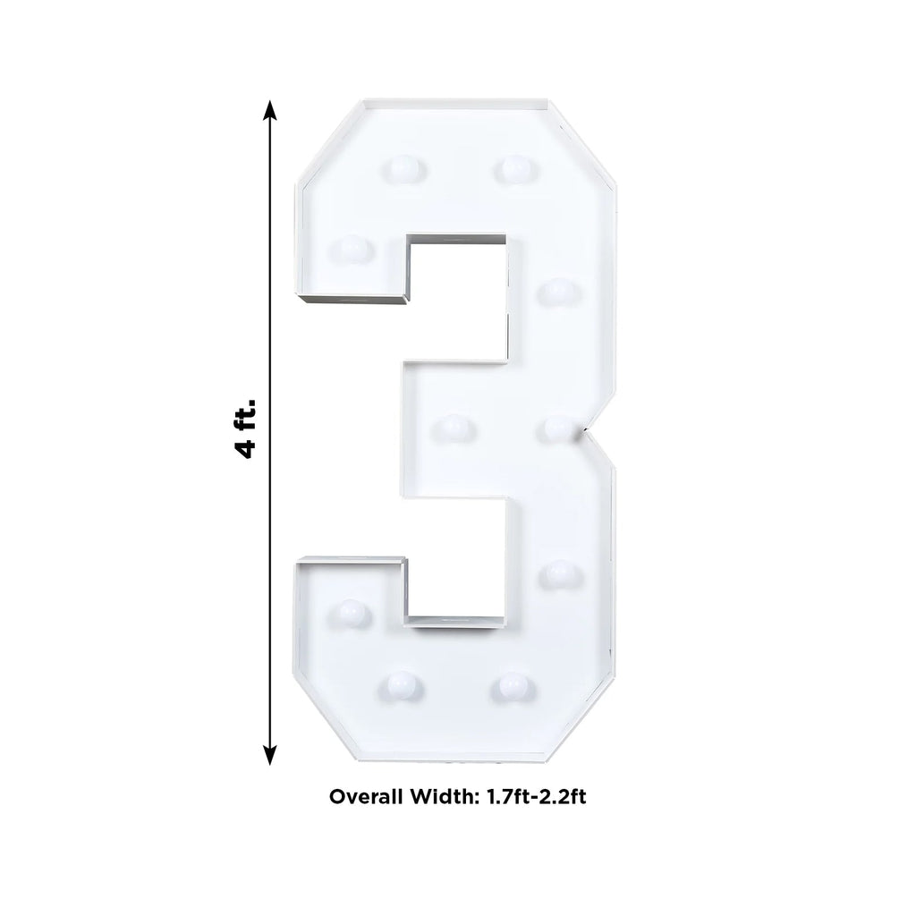 4ft White LED Marquee Number "3" | TableclothsFactory