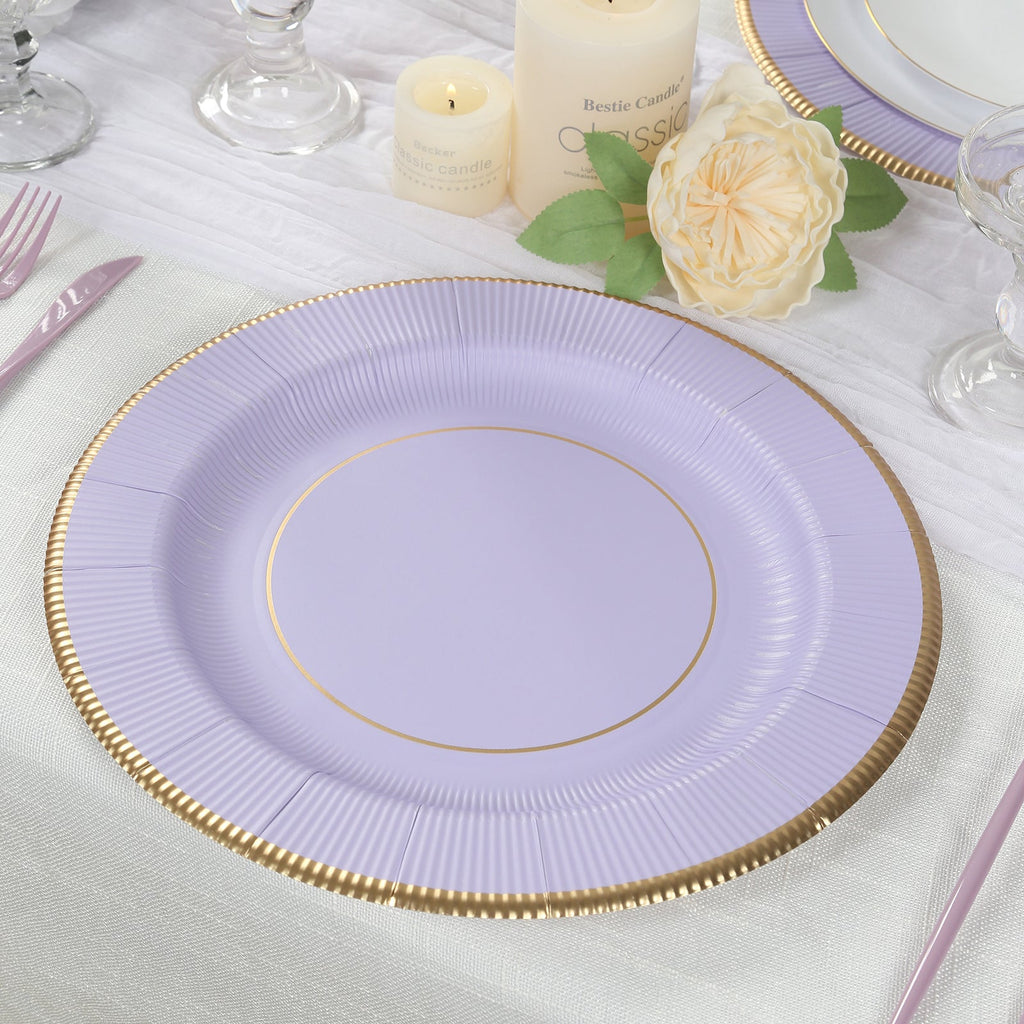 Lavender 13" Charger Plates Gold Rim | TableclothsFactory
