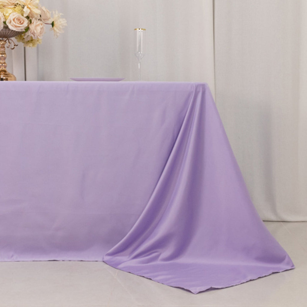 Lamour Satin Tablecloth 90"x132" Lavender Lilac | TableclothsFactory