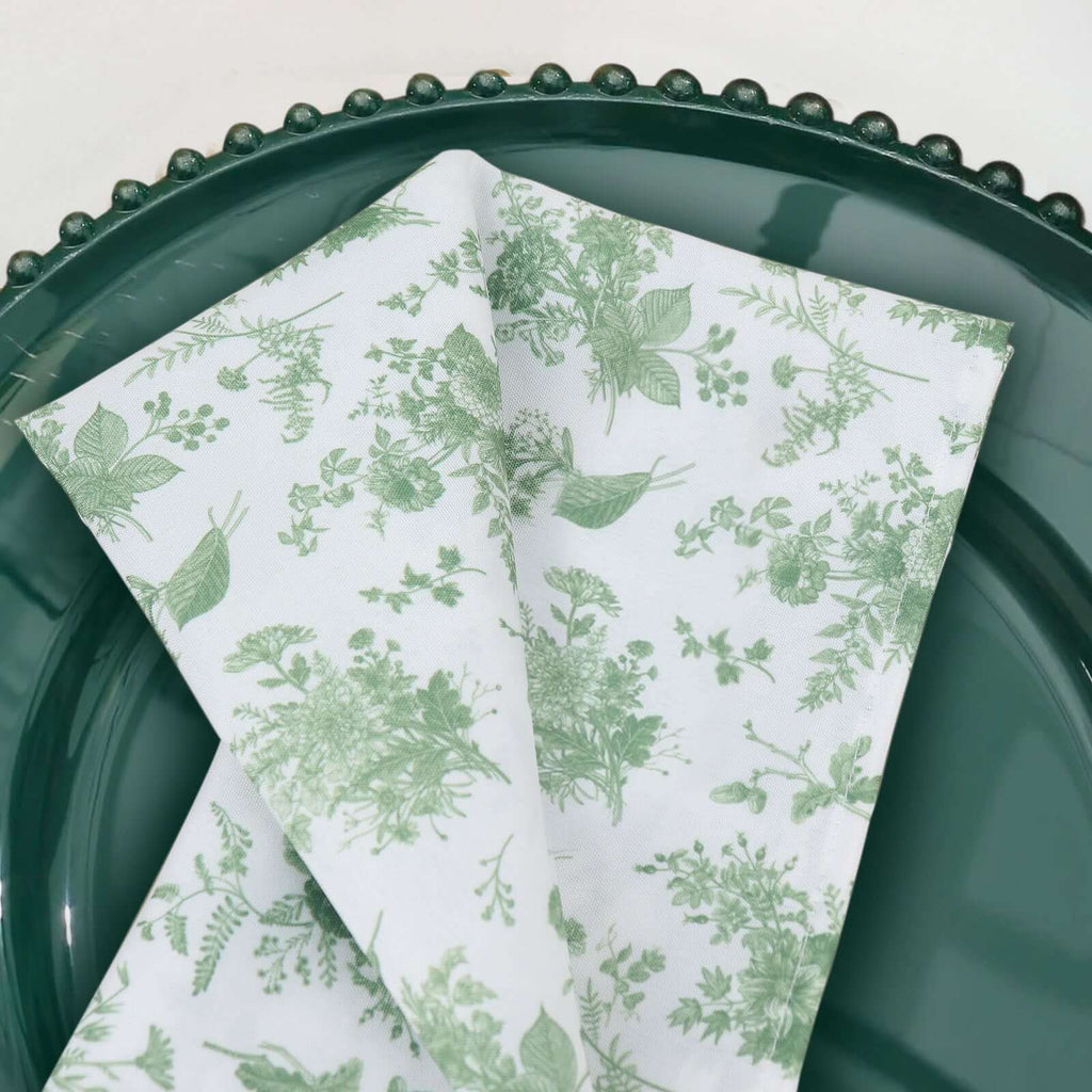 Floral Polyester Napkins 20"x20" Dusty Sage Green | TableclothsFactory