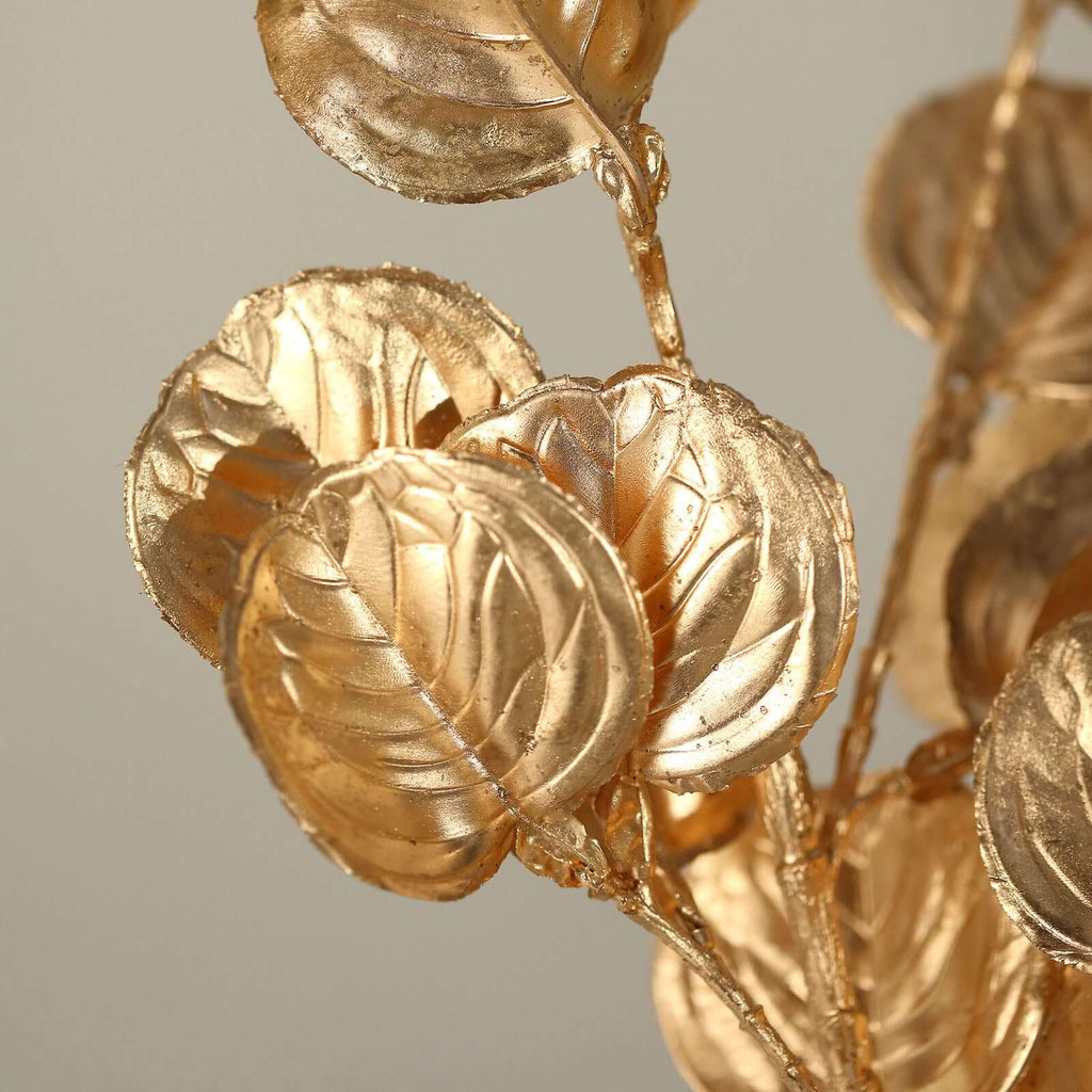 Artificial Metallic Gold Round Eucalyptus Branches | TableclothsFactory
