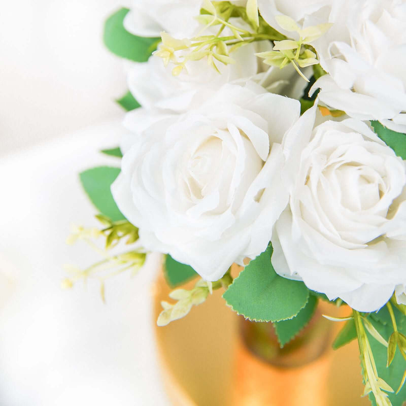 18" Real Touch White Artificial Rose Bouquet | TableclothsFactory