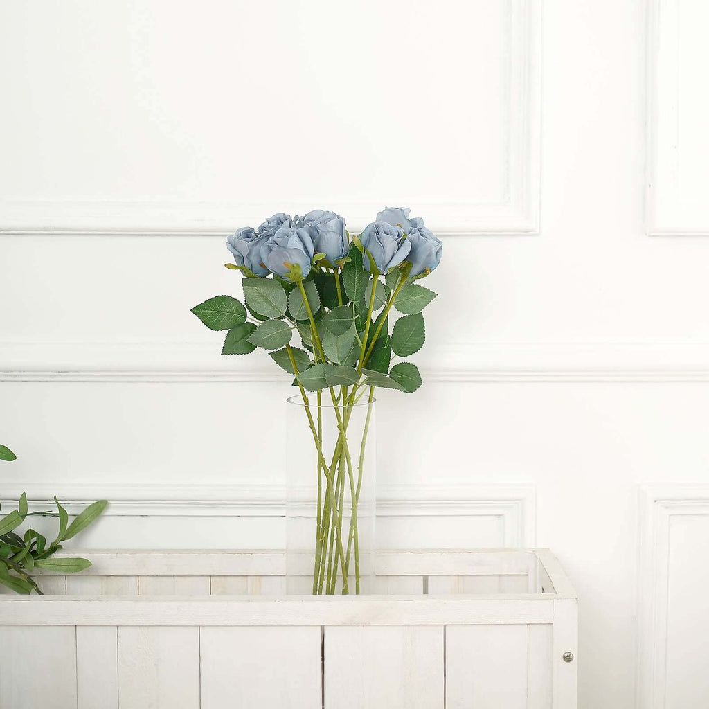 Dusty Blue Silk Roses 24Pcs | TableclothsFactory