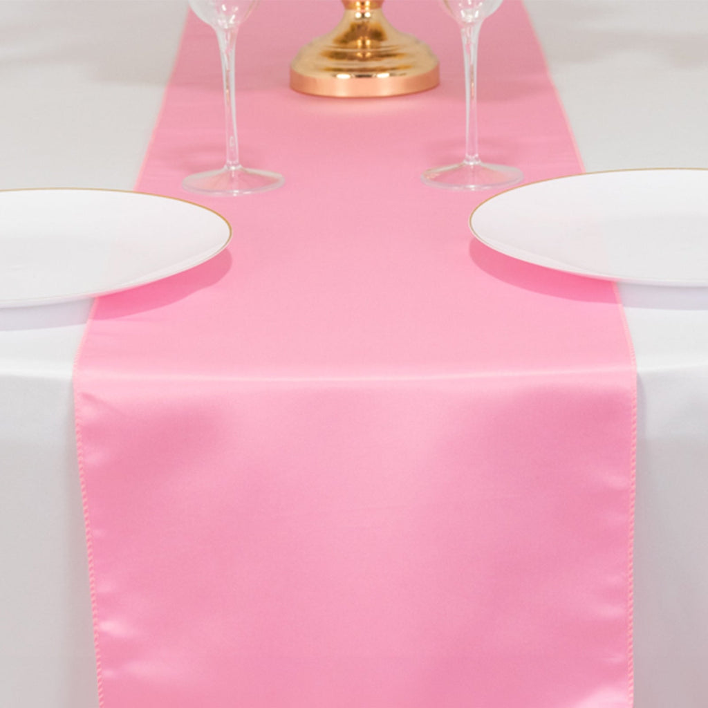 Lamour Satin Table Runner 12"x108" Pink | TableclothsFactory