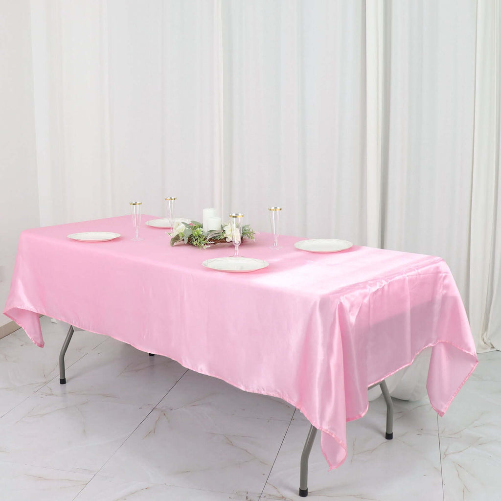 Satin Rectangle Tablecloth 60"x102" Pink | TableclothsFactory