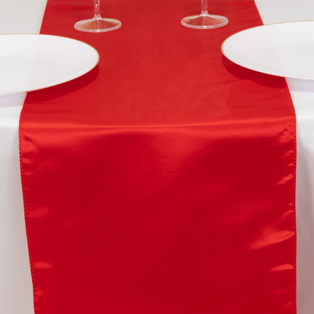 Lamour Satin Table Runner 12"x108" Red | TableclothsFactory