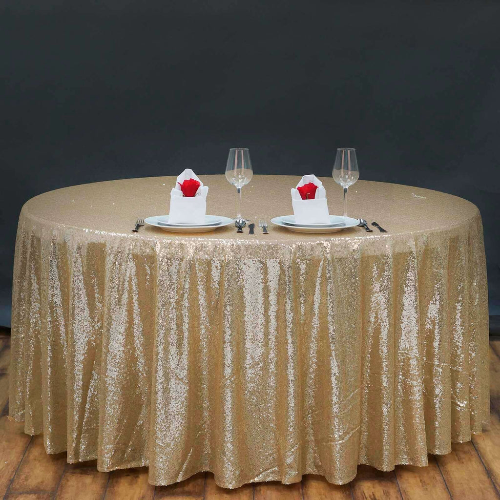 Sequin Tablecloth 136" Champagne | TableclothsFactory