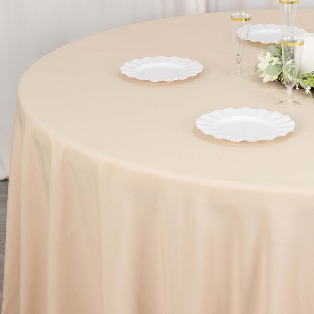 Premium Polyester Tablecloth 132" Beige | TableclothsFactory