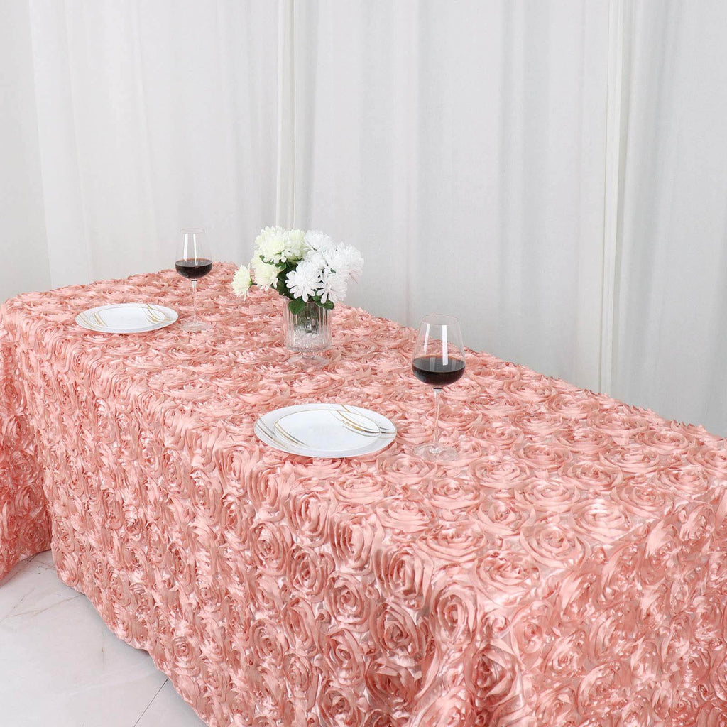 Rosette Satin Tablecloth 90"x132" Dusty Rose | TableclothsFactory
