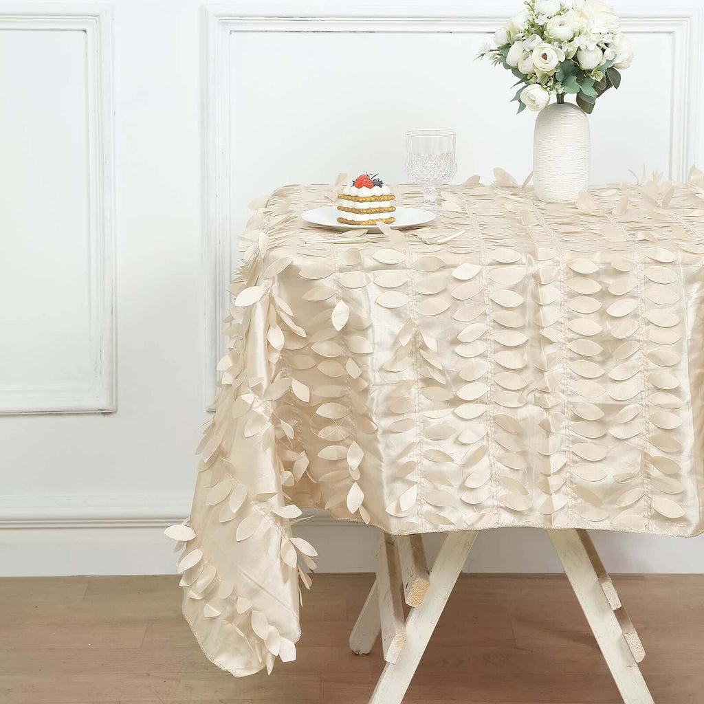 Leaf Taffeta Tablecloth 54"x54" Beige | TableclothsFactory
