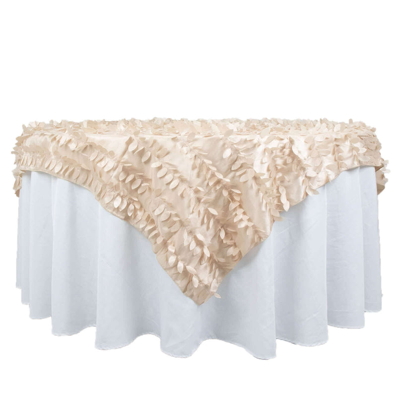 Leaf Taffeta Overlay 72"x72" Taupe | TableclothsFactory