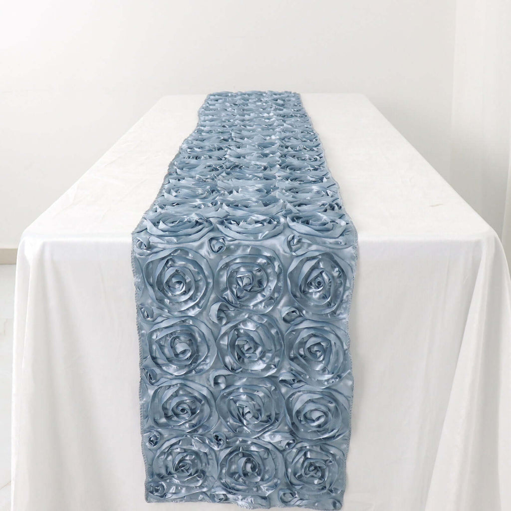 Rosette Satin Runner 14"x108" Dusty Blue | TableclothsFactory