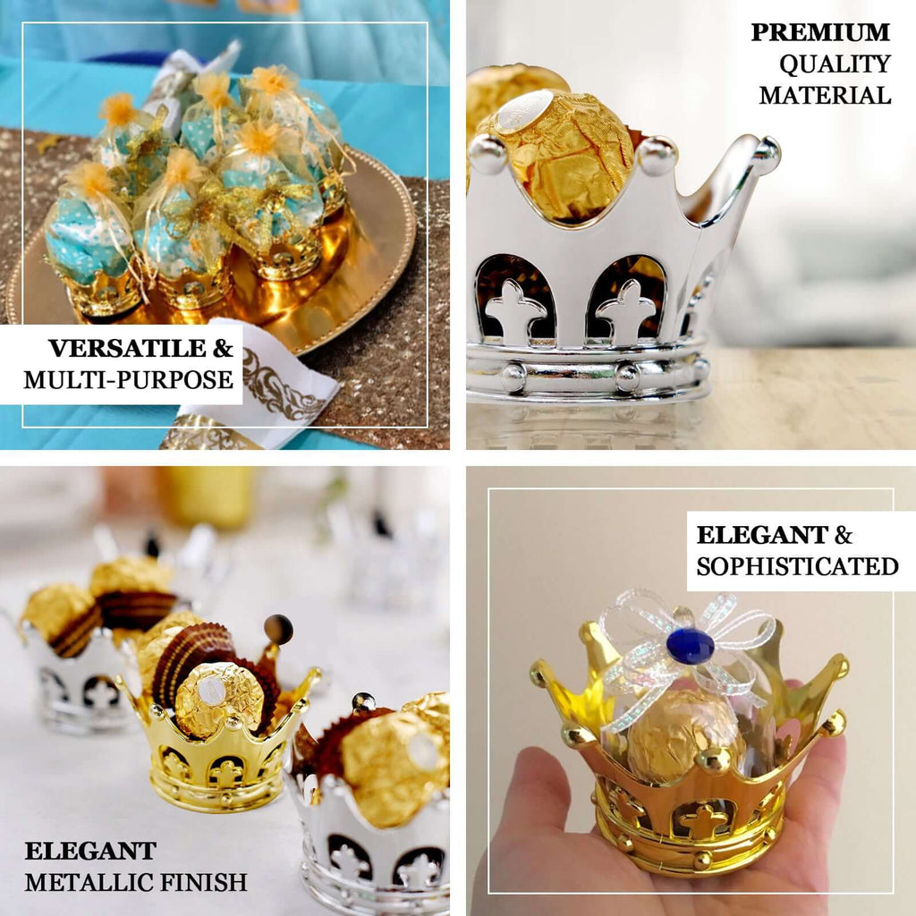 Plastic Fillable Mini Crown Candy Containers 3" Gold | TableclothsFactory
