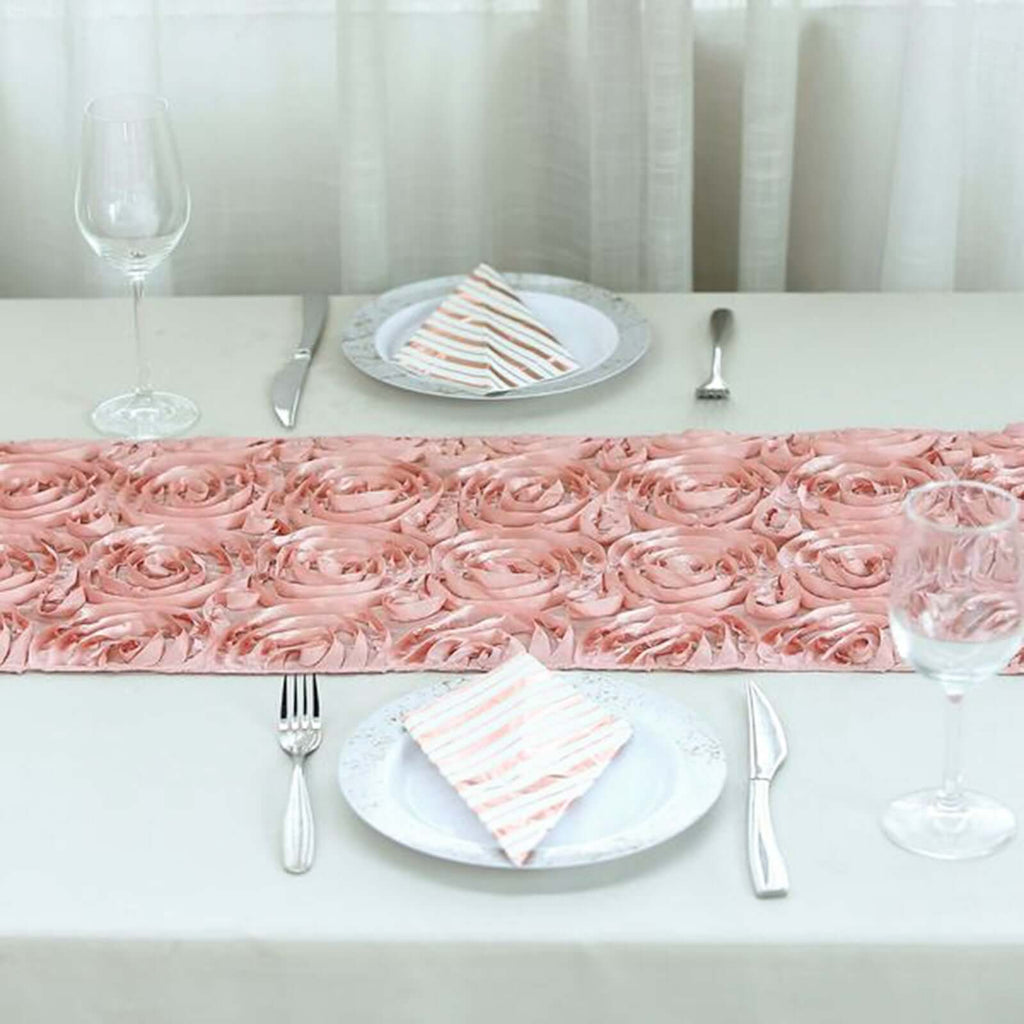 Rosette Satin Runner 14"x108" Dusty Rose | TableclothsFactory