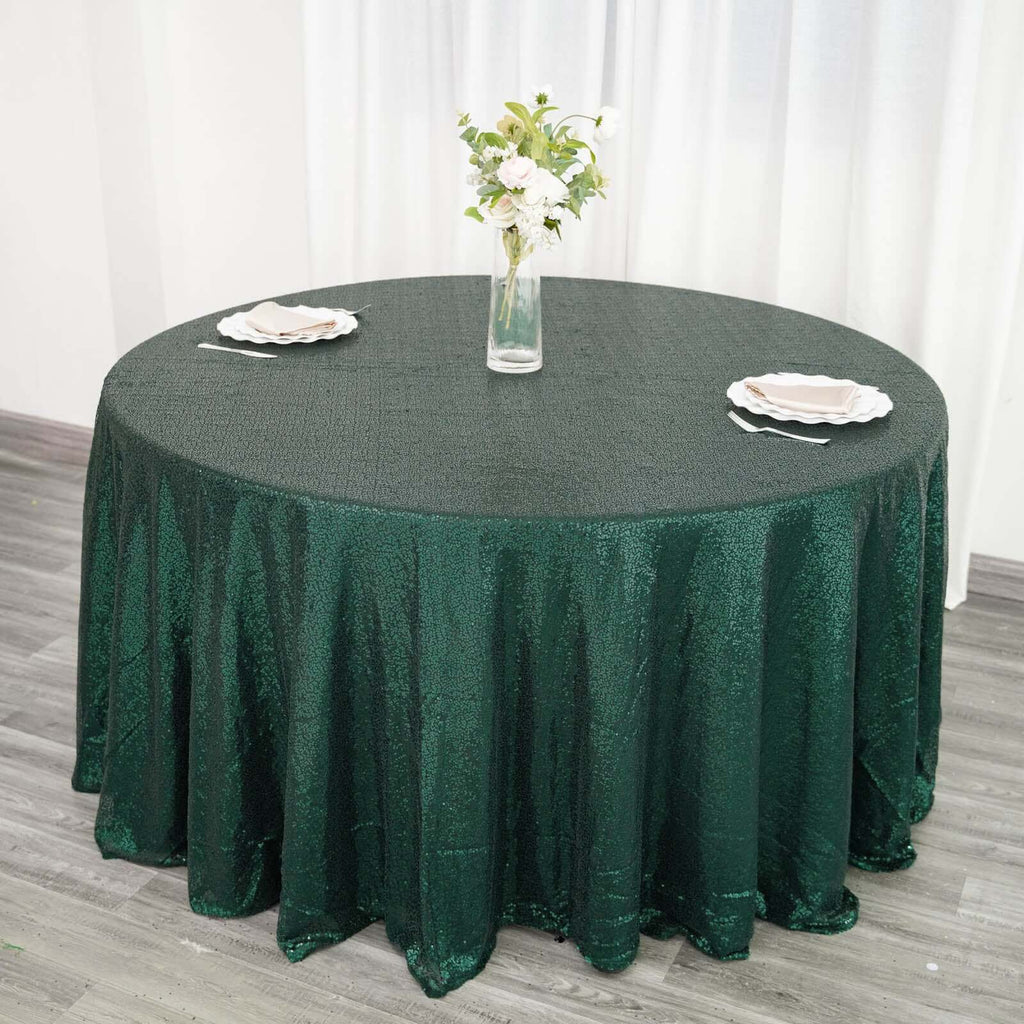 Sequin Round Tablecloth 120" Emerald Green | TableclothsFactory
