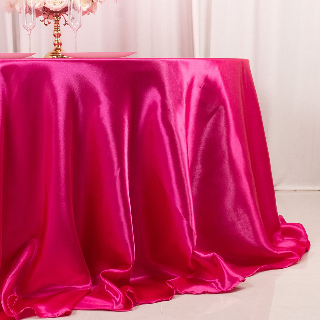Satin Round Tablecloth 132" Fuchsia | TableclothsFactory