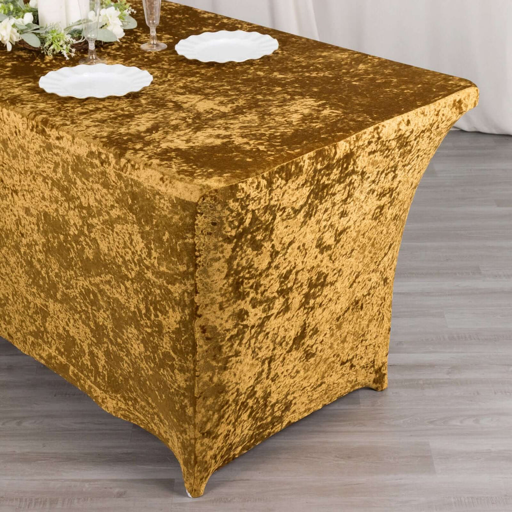 Crushed Velvet Fitted Table Cover 6ft Gold | TableclothsFactory
