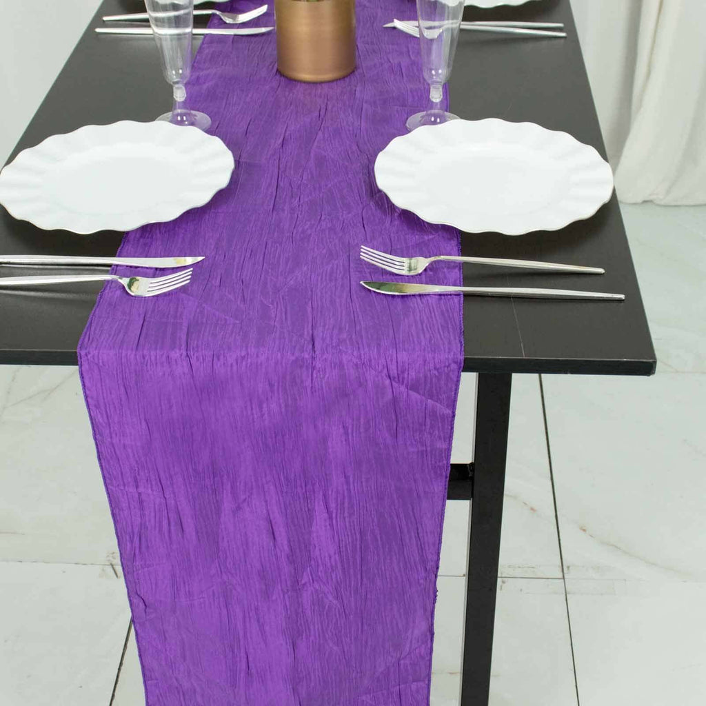 Accordion Crinkle Table Runner 12"x108" Purple | TableclothsFactory