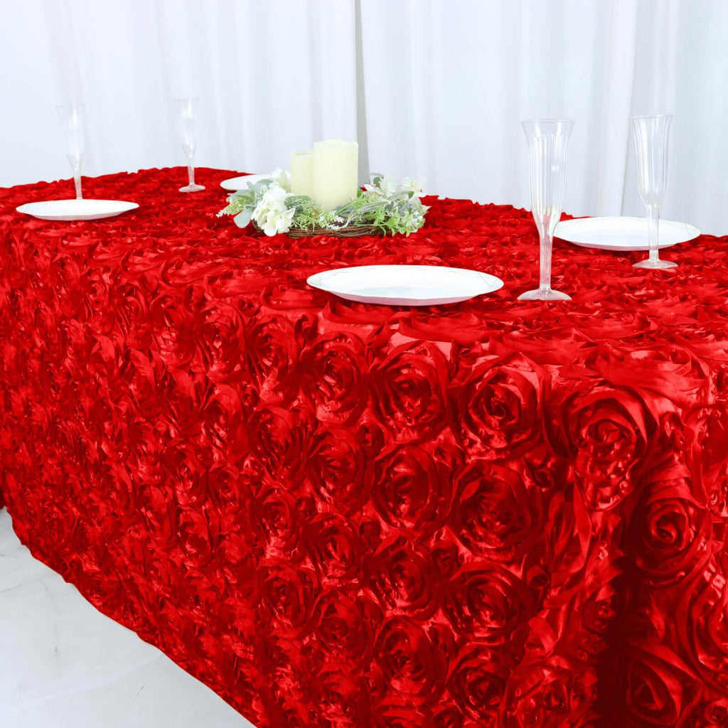 Rosette Tablecloth 90"x132" Red | TableclothsFactory