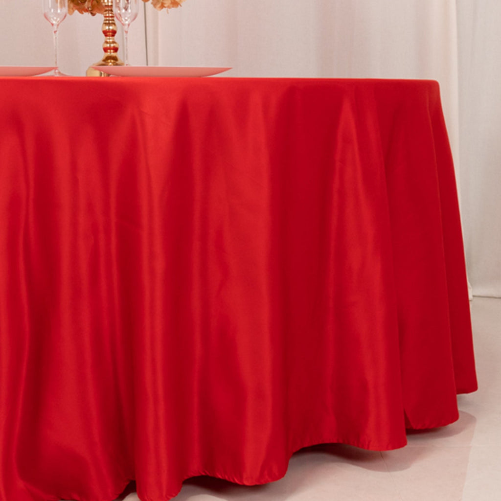 Lamour Satin Round Tablecloth 120" Red | TableclothsFactory