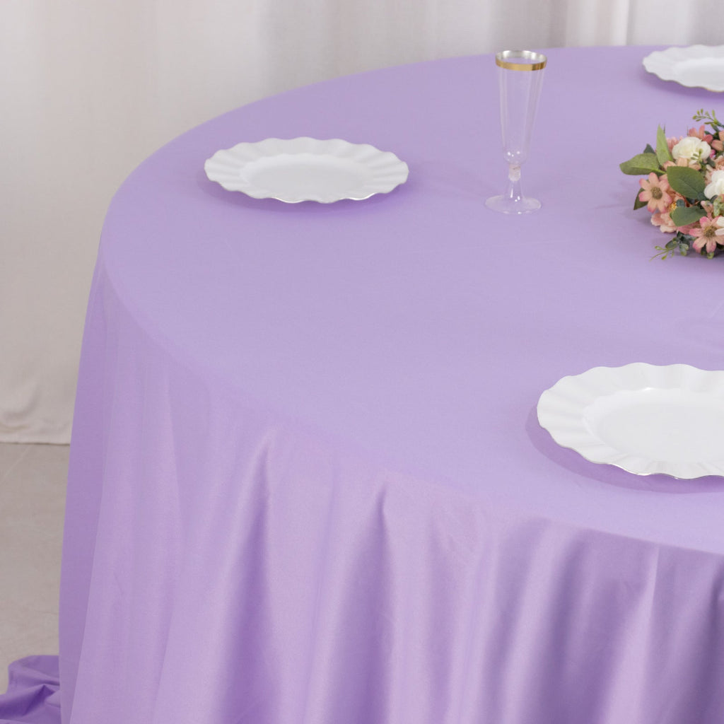 Premium Scuba Round Tablecloth 132" Lavender Lilac | TableclothsFactory