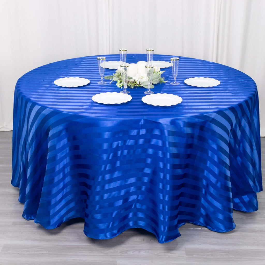 Satin Stripe Tablecloth 120" Royal Blue | TableclothsFactory