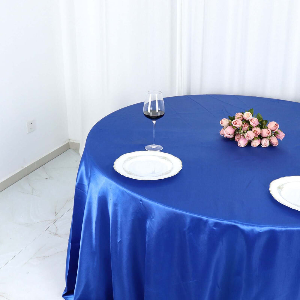 Satin Round Tablecloth 132" Royal Blue | TableclothsFactory
