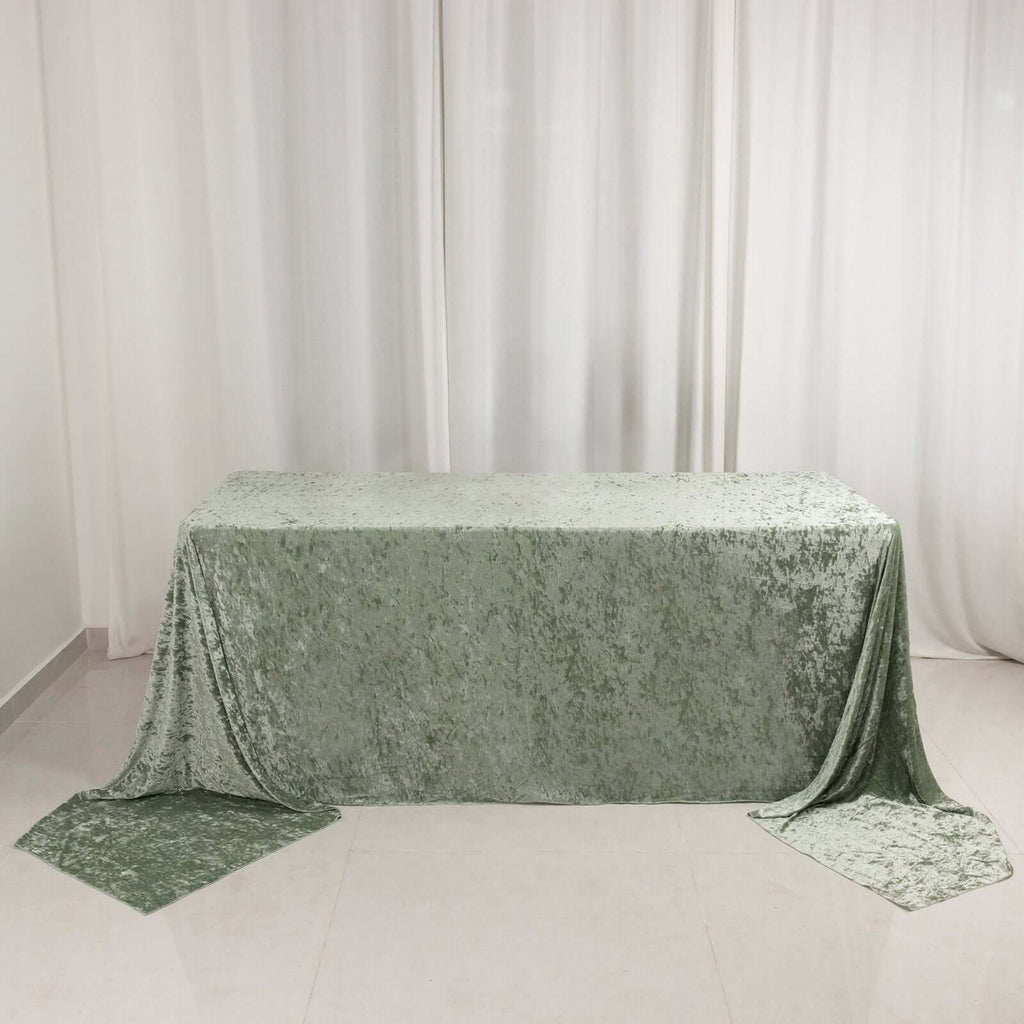 Crushed Velvet Tablecloth 90"x156" Sage Green | TableclothsFactory