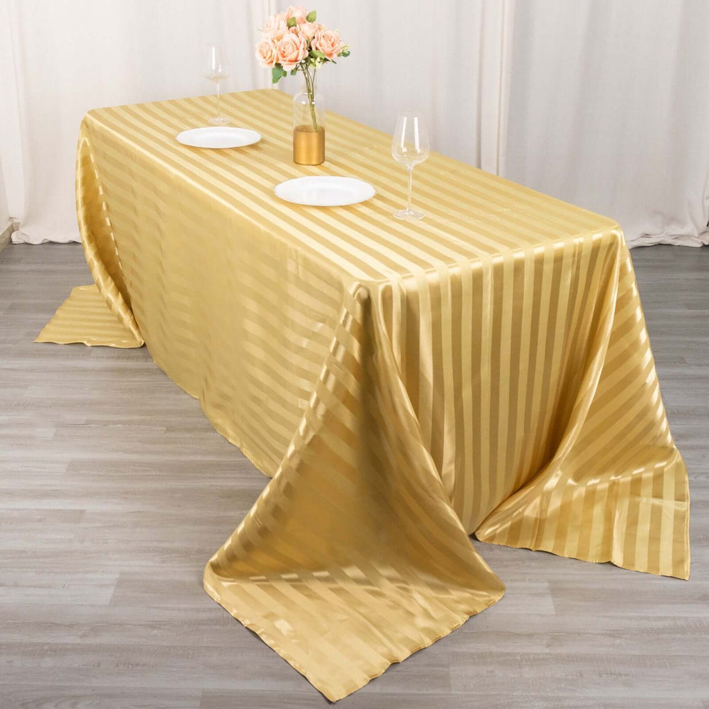 Satin Stripe Tablecloth 90"x132" Champagne | TableclothsFactory