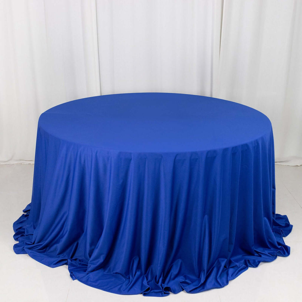 Premium Scuba Round Tablecloth 132" Royal Blue | TableclothsFactory