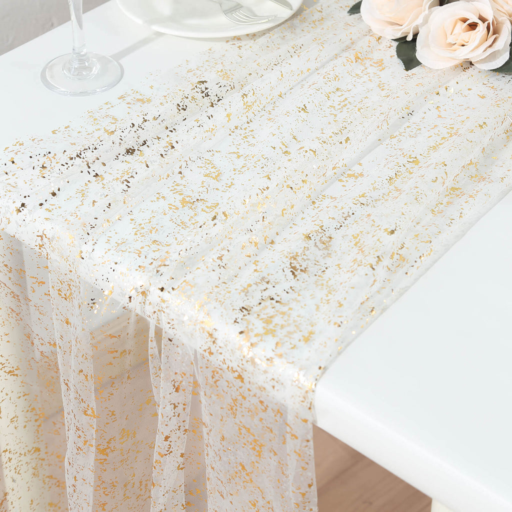 Chiffon Glitter Table Runner 10ft Gold | TableclothsFactory