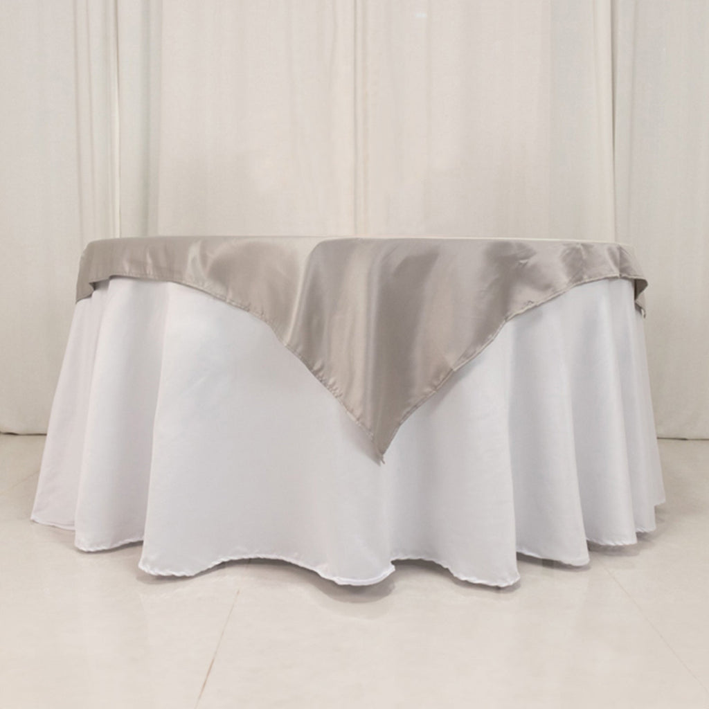 Lamour Satin Square Overlay 54"x54" Silver | TableclothsFactory