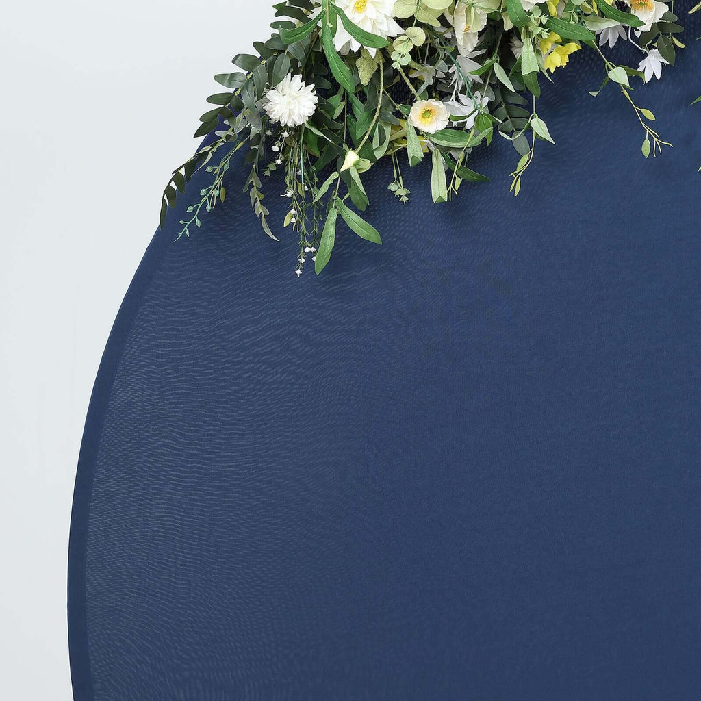 7.5ft Navy Blue Round Spandex Backdrop Cover | TableclothsFactory