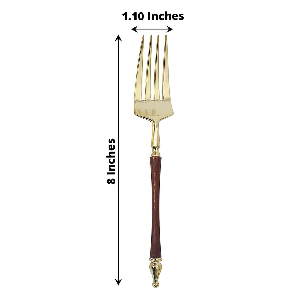 Roman Column Handle Plastic Forks Gold/Brown | TableclothsFactory