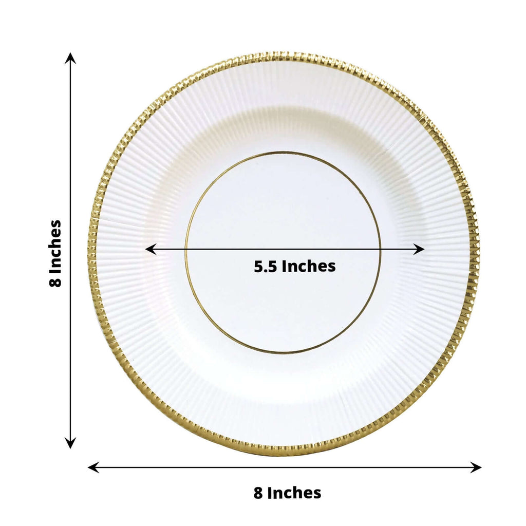 Sunray Paper 8" Salad Plates White/Gold | TableclothsFactory