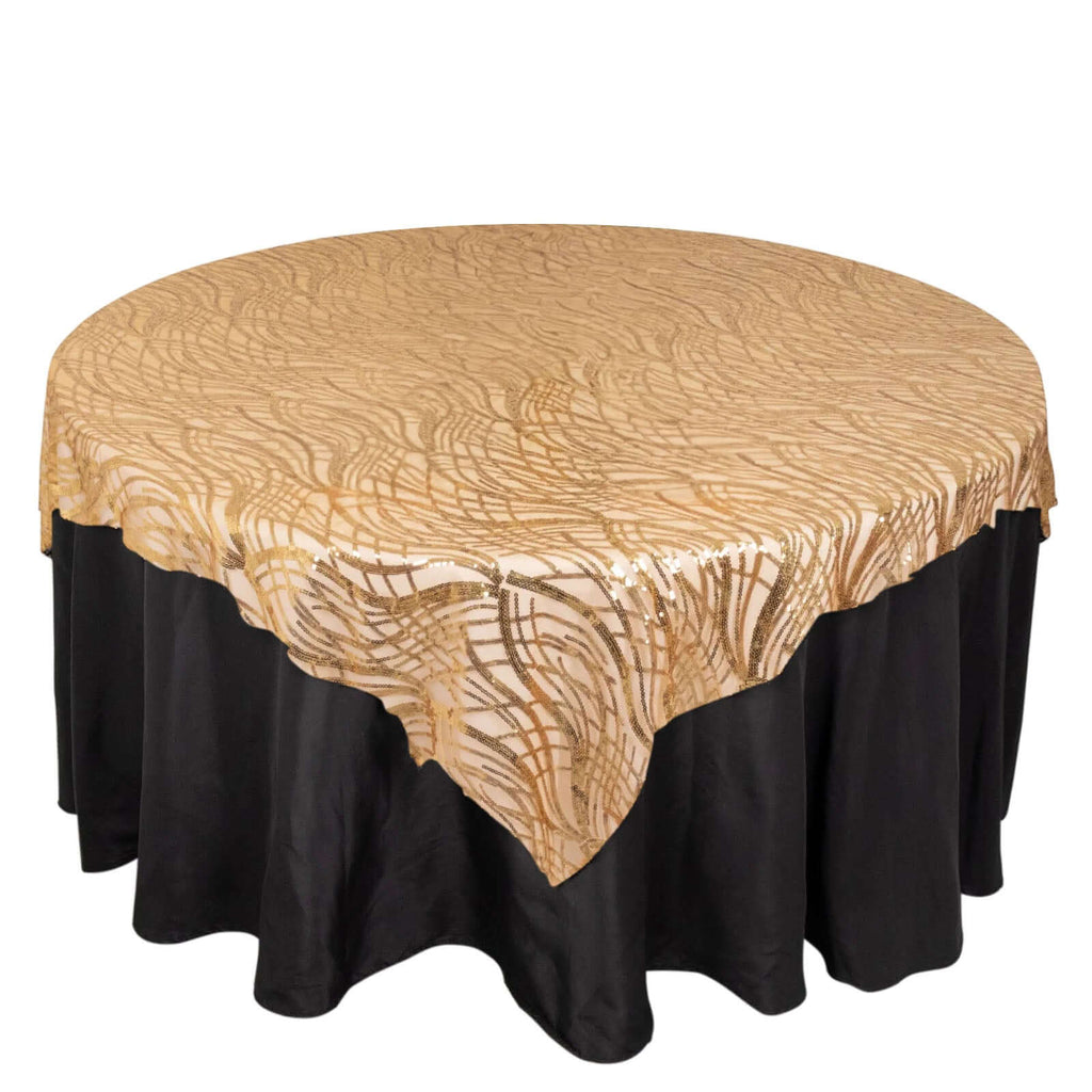 Wave Mesh Overlay 72"x72" Gold | TableclothsFactory
