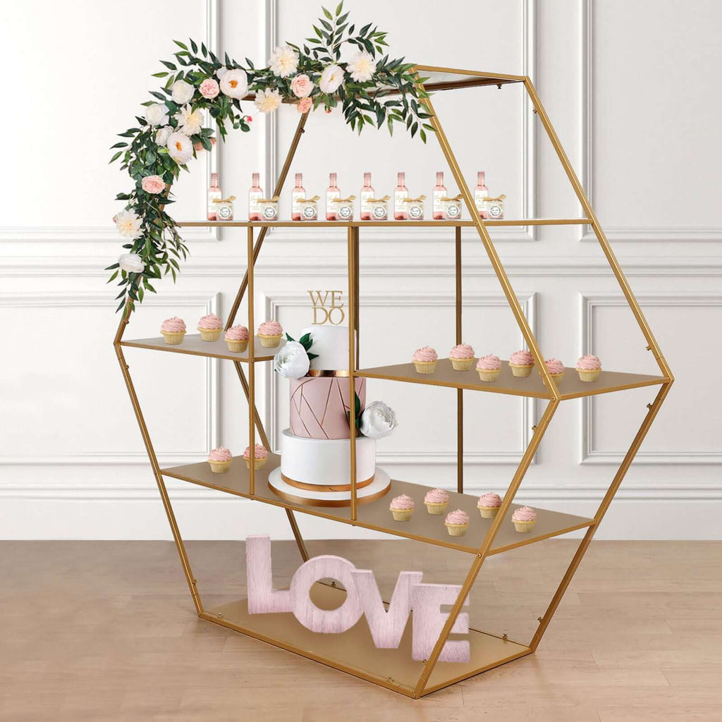 Metal Hexagonal Cake Display Stand 4ft Gold | TableclothsFactory