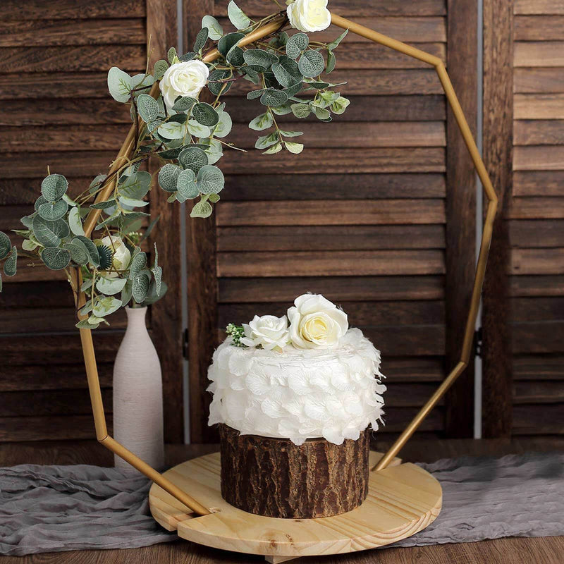 Metal Nonagon Floral Hoop Cake Stand 22" Gold | TableclothsFactory