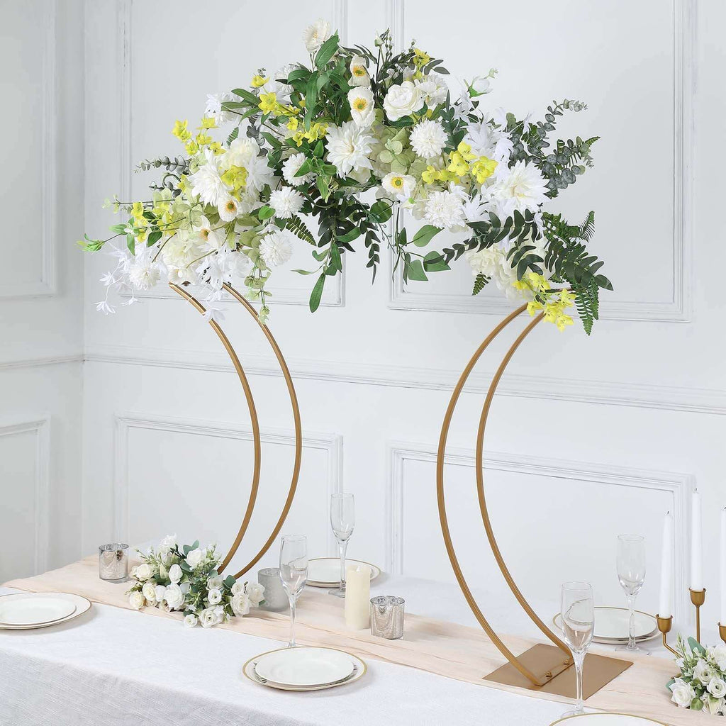 Curvy Metal Floral Arch Table Stand Gold 38" | TableclothsFactory