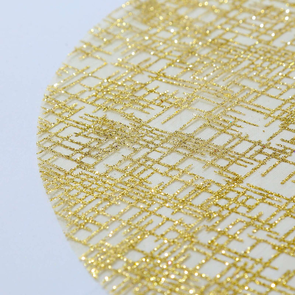 Mesh Glitter Placemats Metallic Gold Round 13" | TableclothsFactory