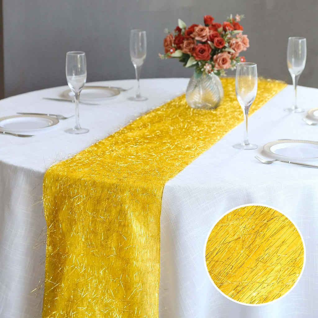 Fringe Shag Runner 12"x108" Gold | TableclothsFactory