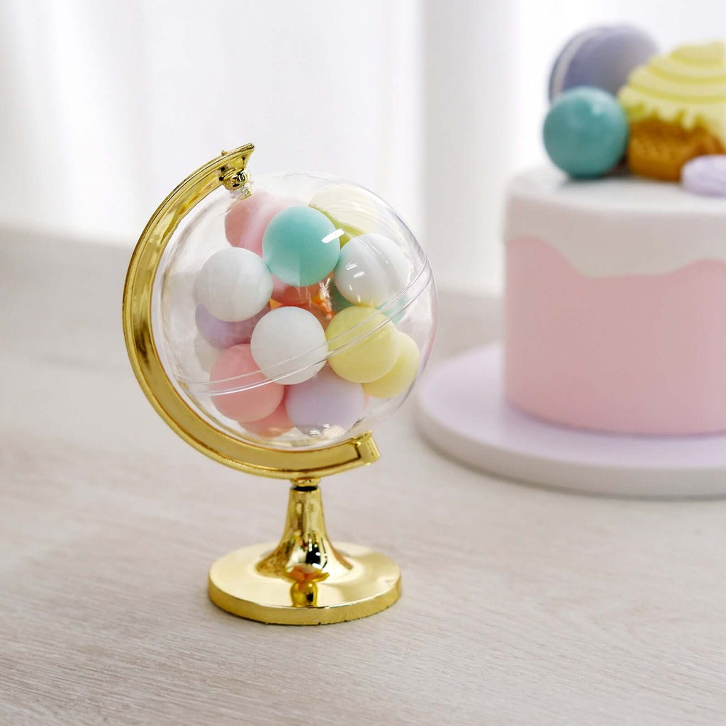 Plastic Fillable Mini Globe Candy Containers 4.5" Clear/Gold ...