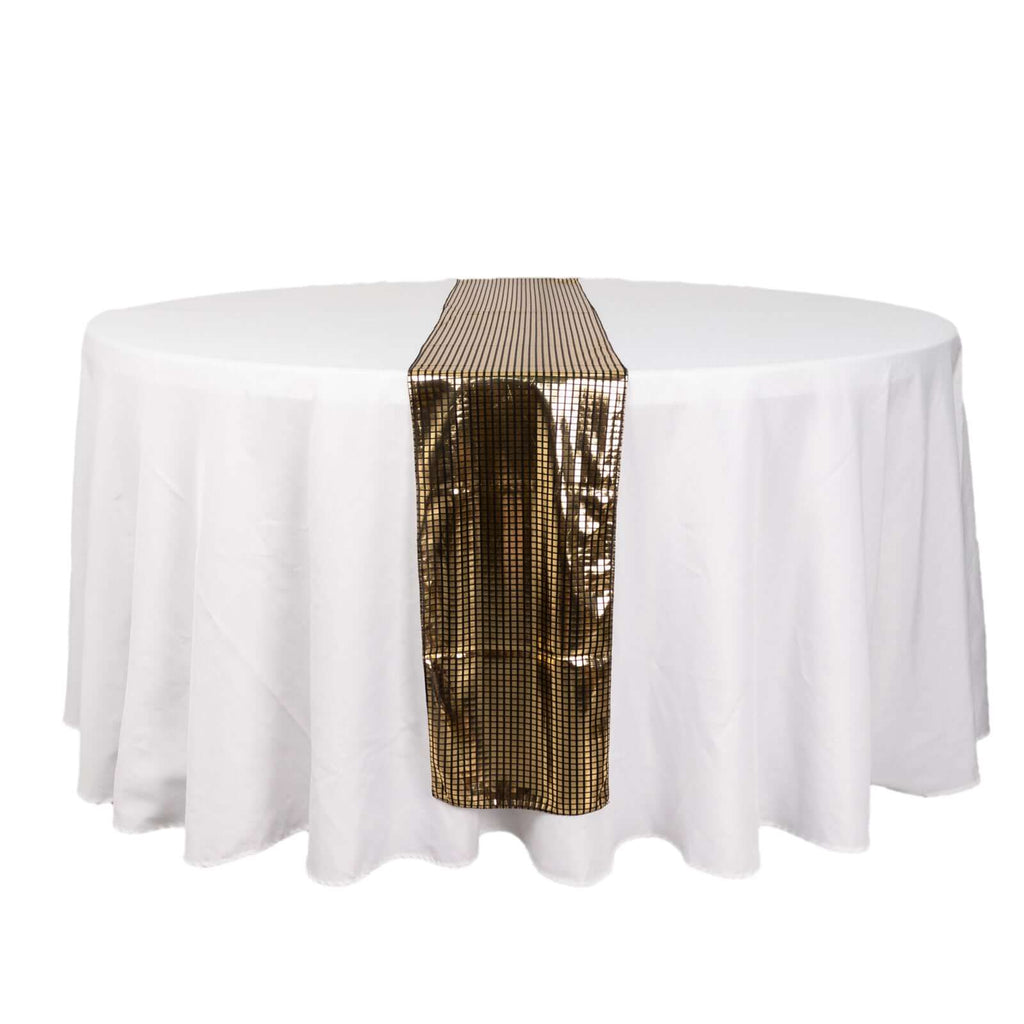 Polyester Table Runner 12"x108" Black/Gold | TableclothsFactory