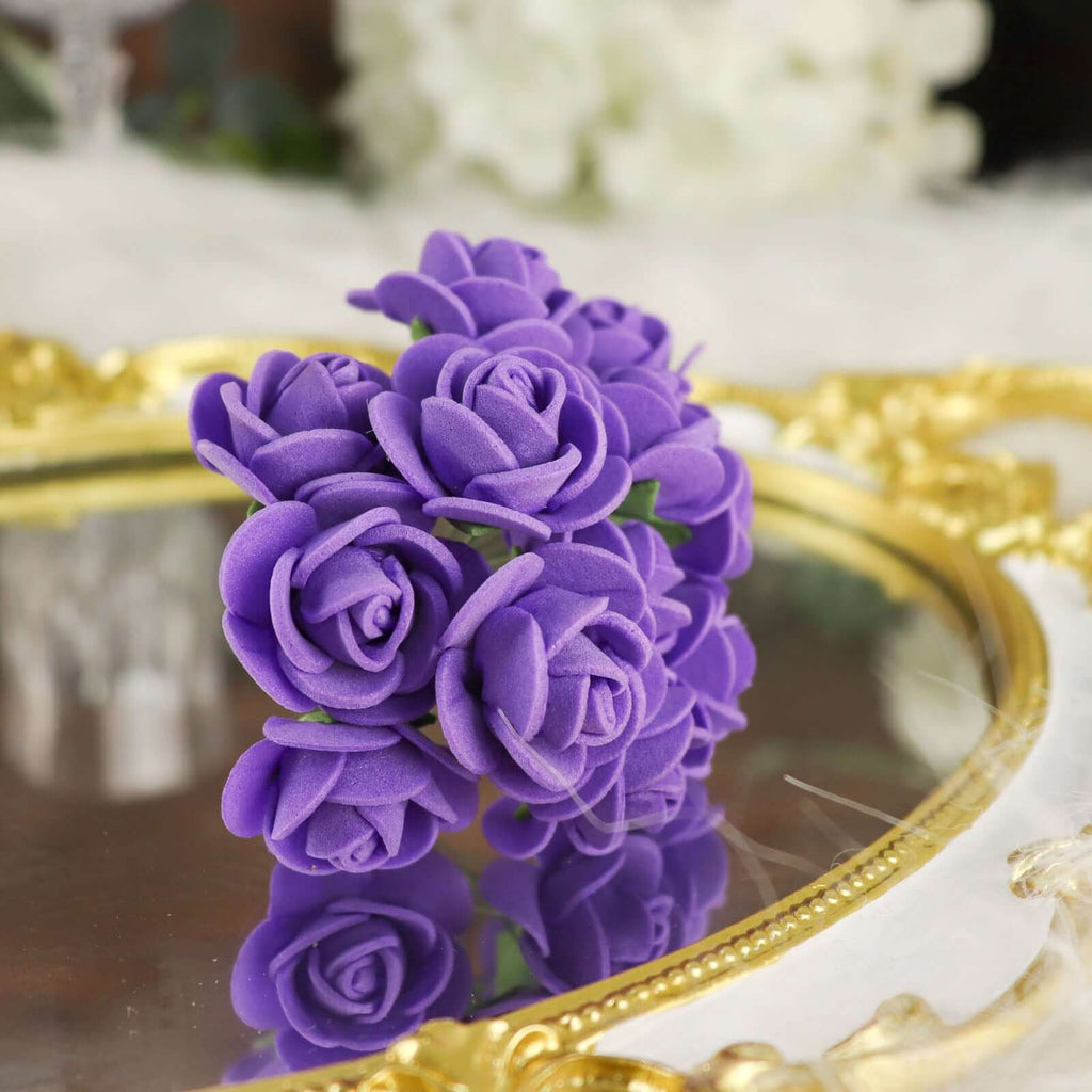 48 Purple Foam Rose Buds | TableclothsFactory